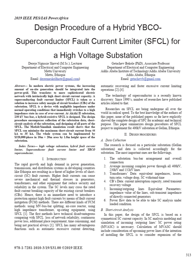 Design Of A Hybrid Sfcl Superconducting Fault Current Limiter For Hv