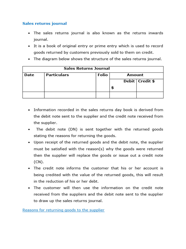 Sales Returns Journal | PDF | Debits And Credits | Financial Economics