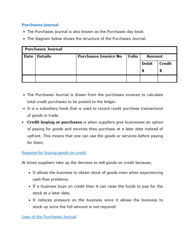 Purchases Journal | Download Free PDF | Debits And Credits | Accounting