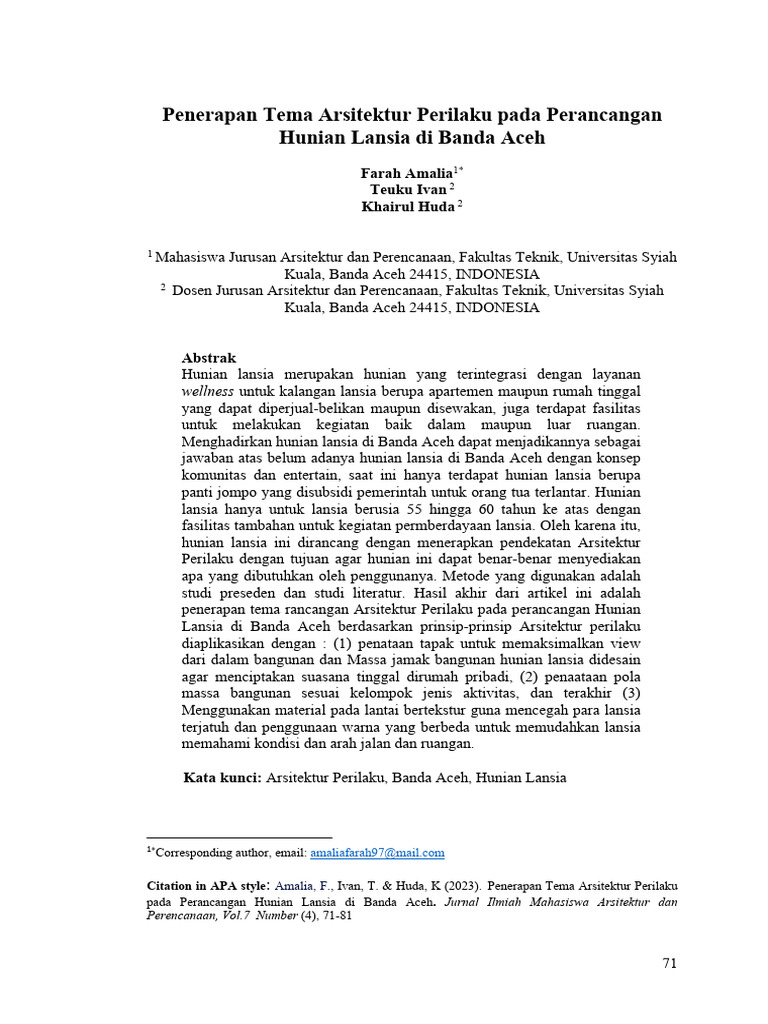 Hunian Lansia Berbasis Arsitektur Perilaku | PDF