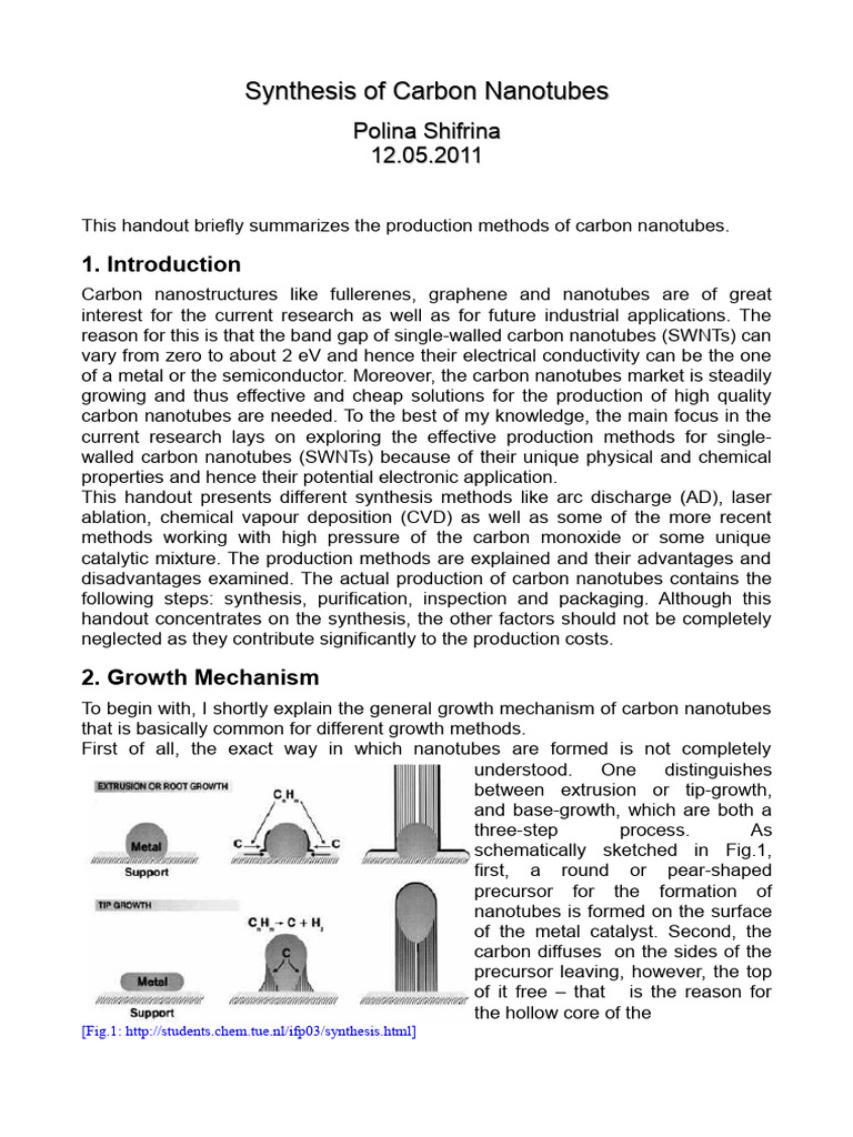 CNT synthesis | PDF | Carbon Nanotube | Chemical Vapor Deposition