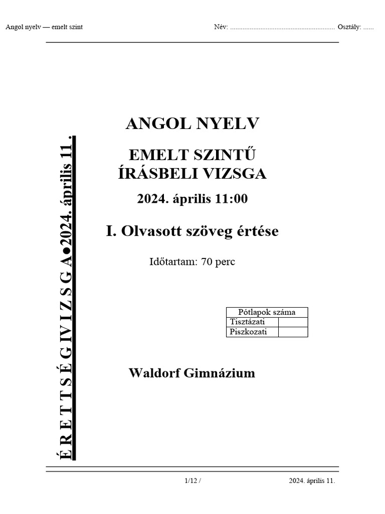 Próba Angol Emelt | PDF | Books