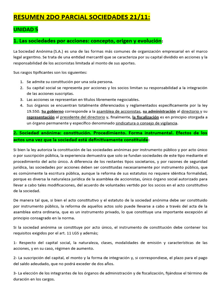Resumen 2do Parcial Sociedades 21 Del 11 | PDF | Compartir (Finanzas) | Sociedad de ...