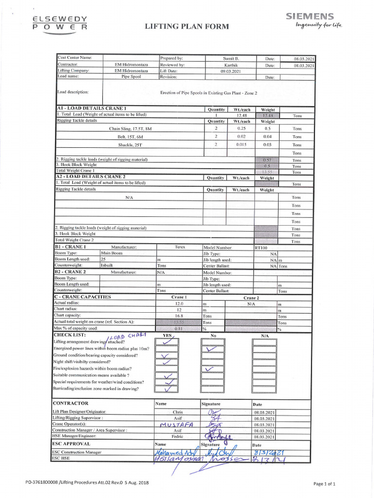 Lifting Plan For FG Zone 2 Pipe Spool | PDF