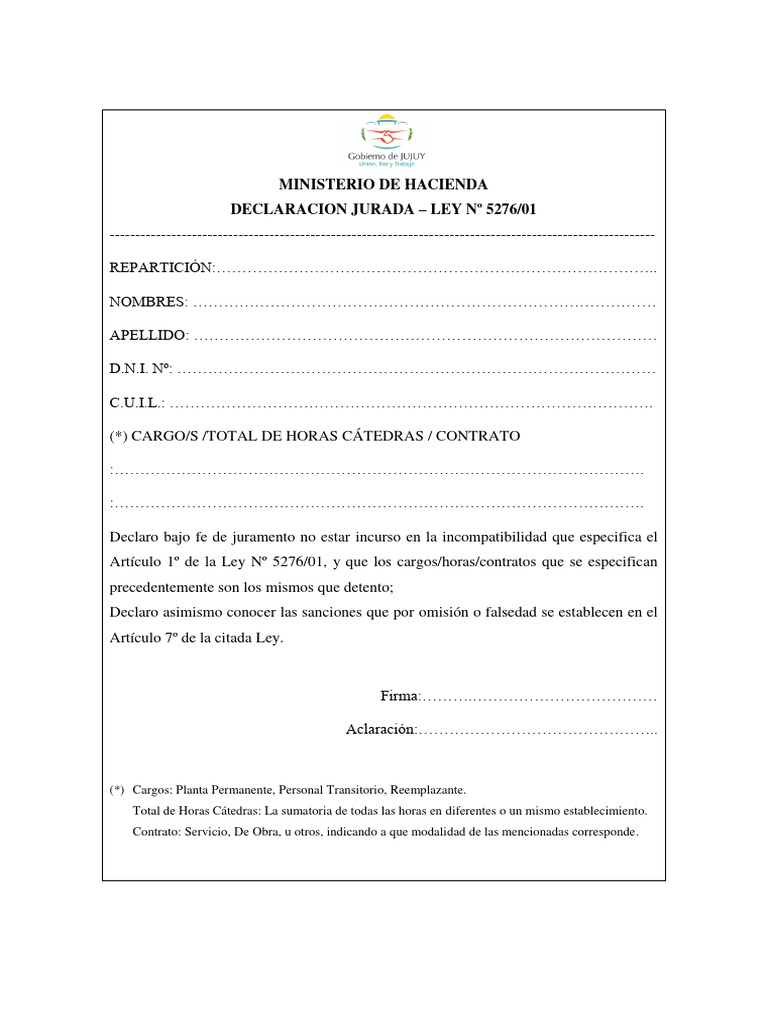Formulario LEY 5276 | PDF