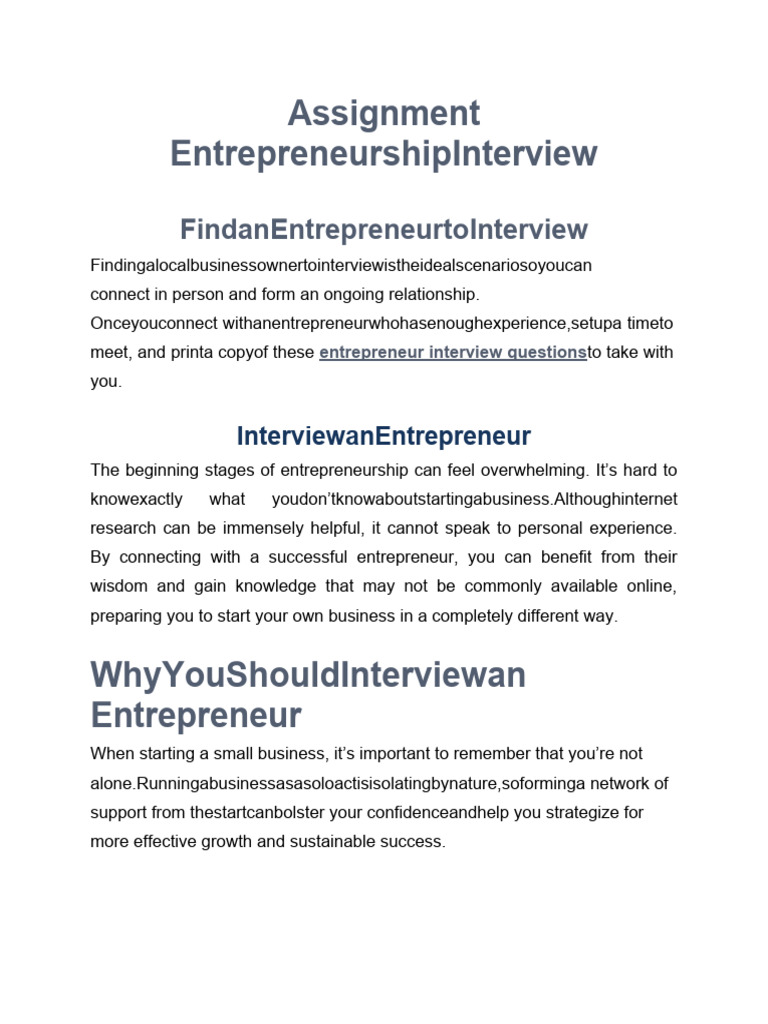 Question to Entrepreneur Interview | PDF | Entrepreneurship | Human ...