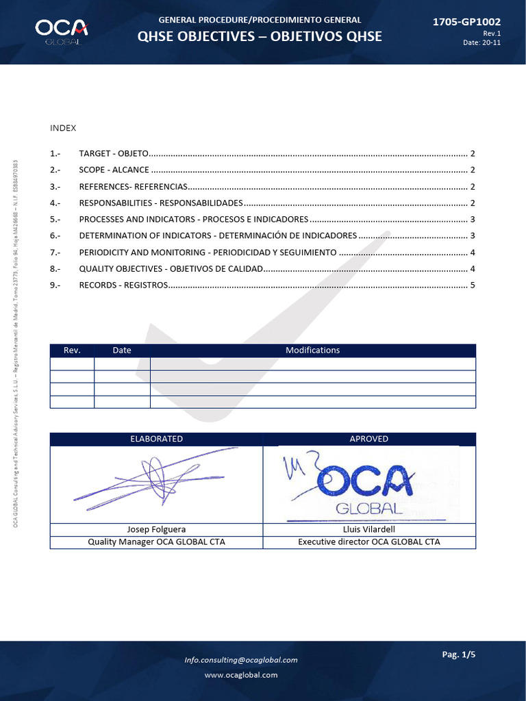 GP1002 OBJETIVOS QHSE v1 | PDF | Business | Procesos de negocio