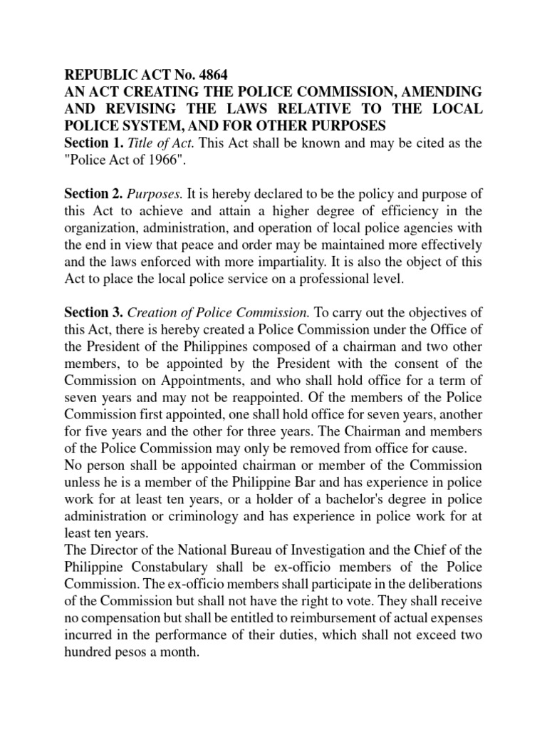 REPUBLIC ACT 4864 | PDF | Police | Police Officer