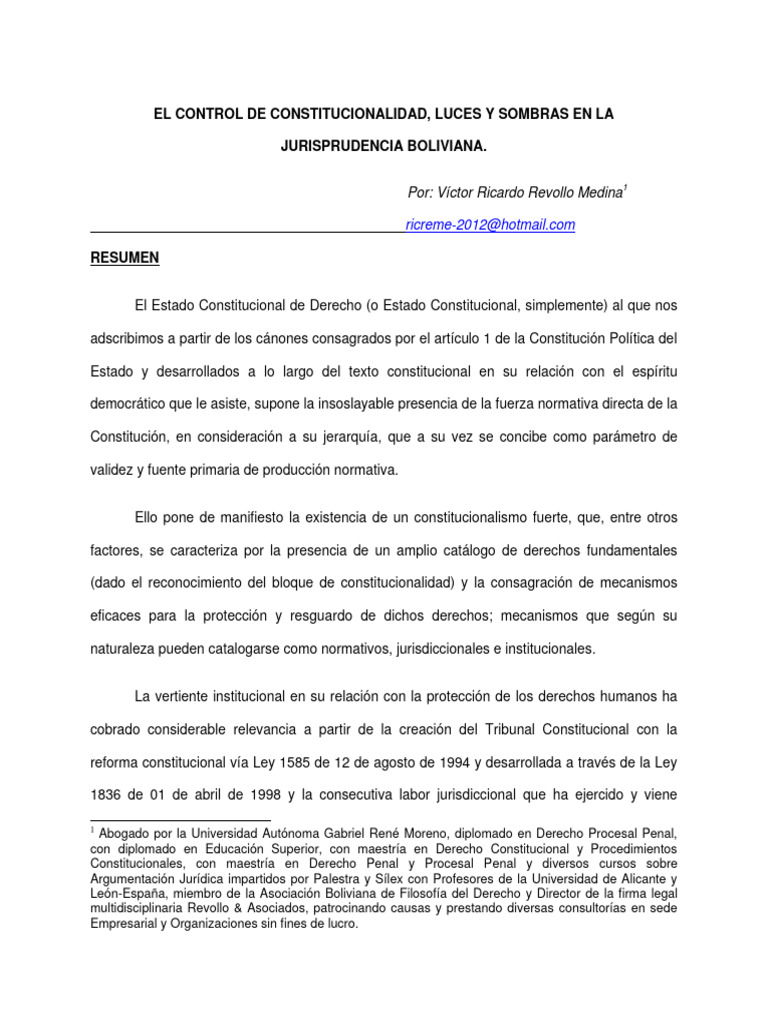 El Control de Constitucionalidad | PDF | Constitución | Caso de ley