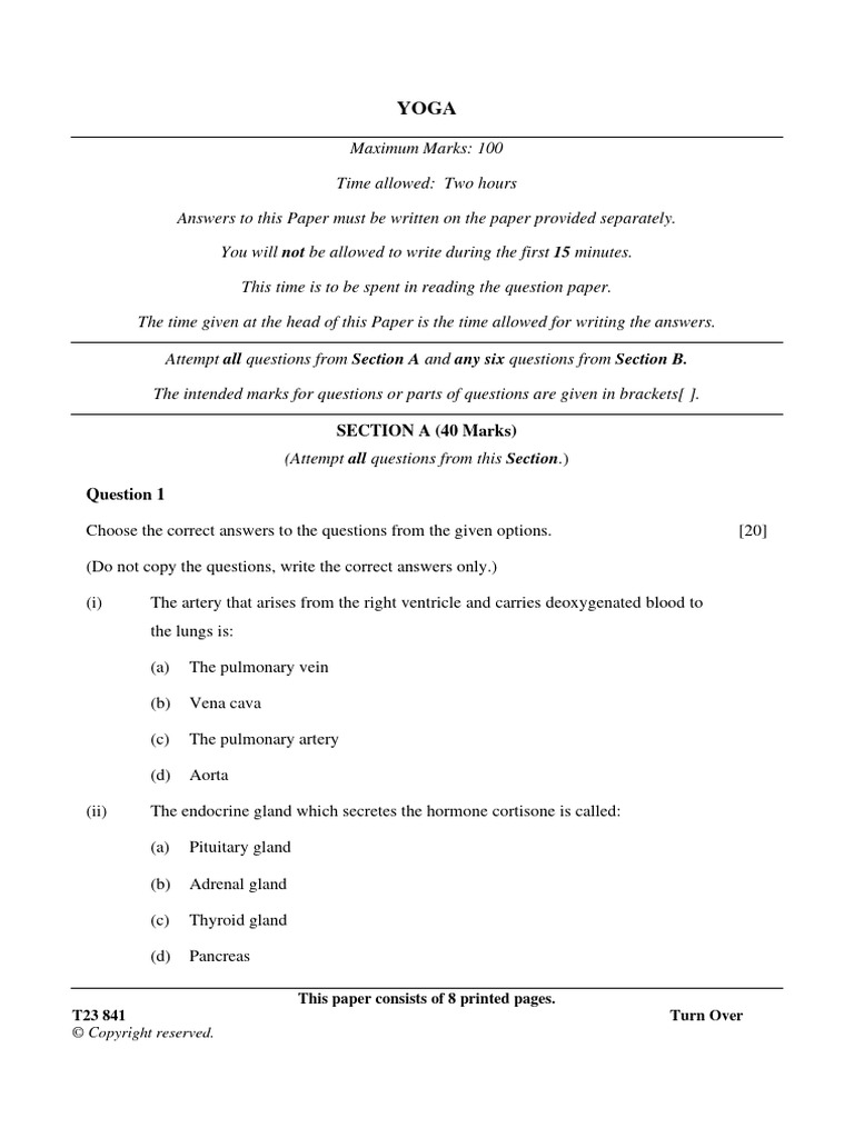 Icse 2023 - 841 Yog | PDF | Yoga | Yoga Sutras Of Patanjali