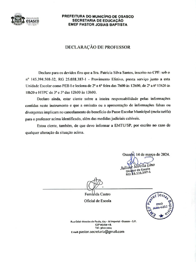 Modelo de Declaração de Professor | PDF