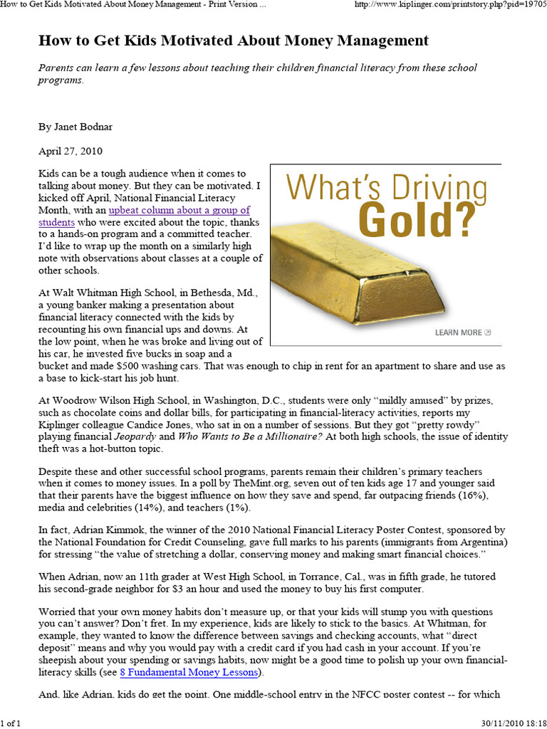 How To Get Kids Motivated About Money Management | PDF | Business ...