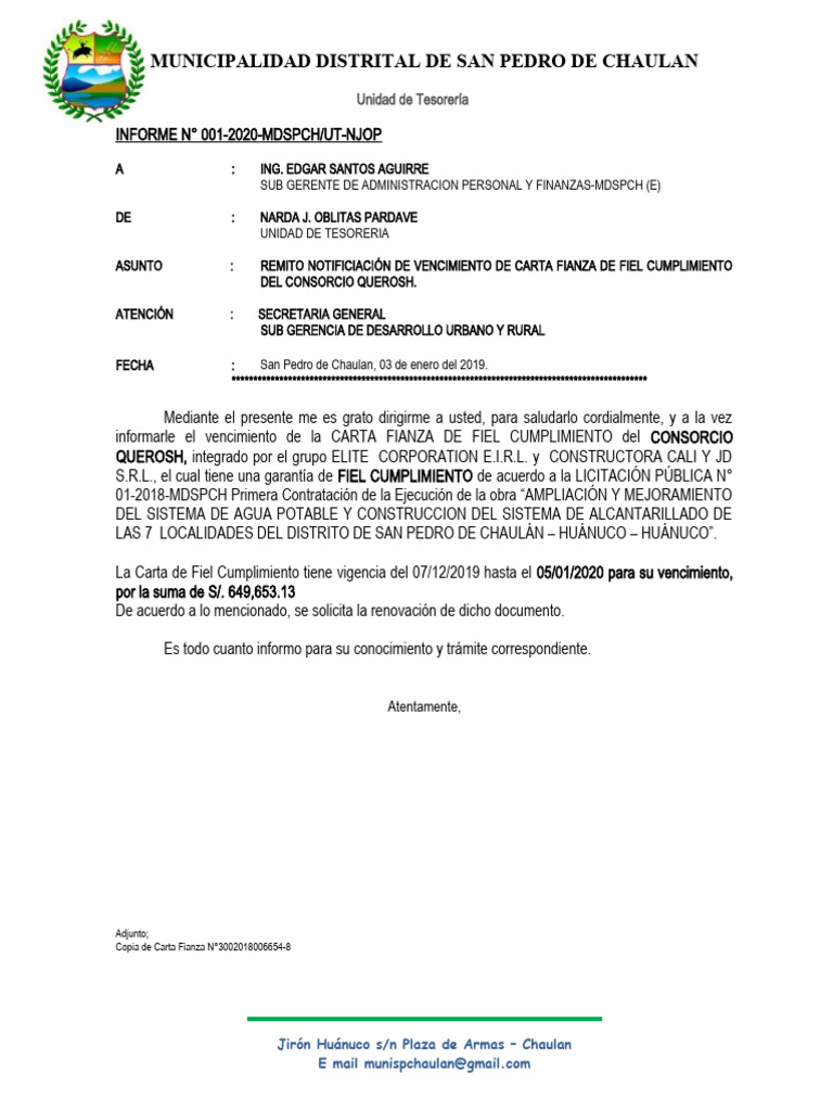 Informe Tesoreria 2020 | PDF