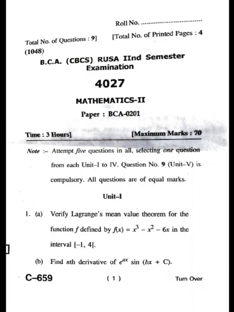 Mathematics 2 Paper PDF Bca 2nd Sem | PDF Mathematics 2 Paper PDF Bca 2nd Sem | PDF
