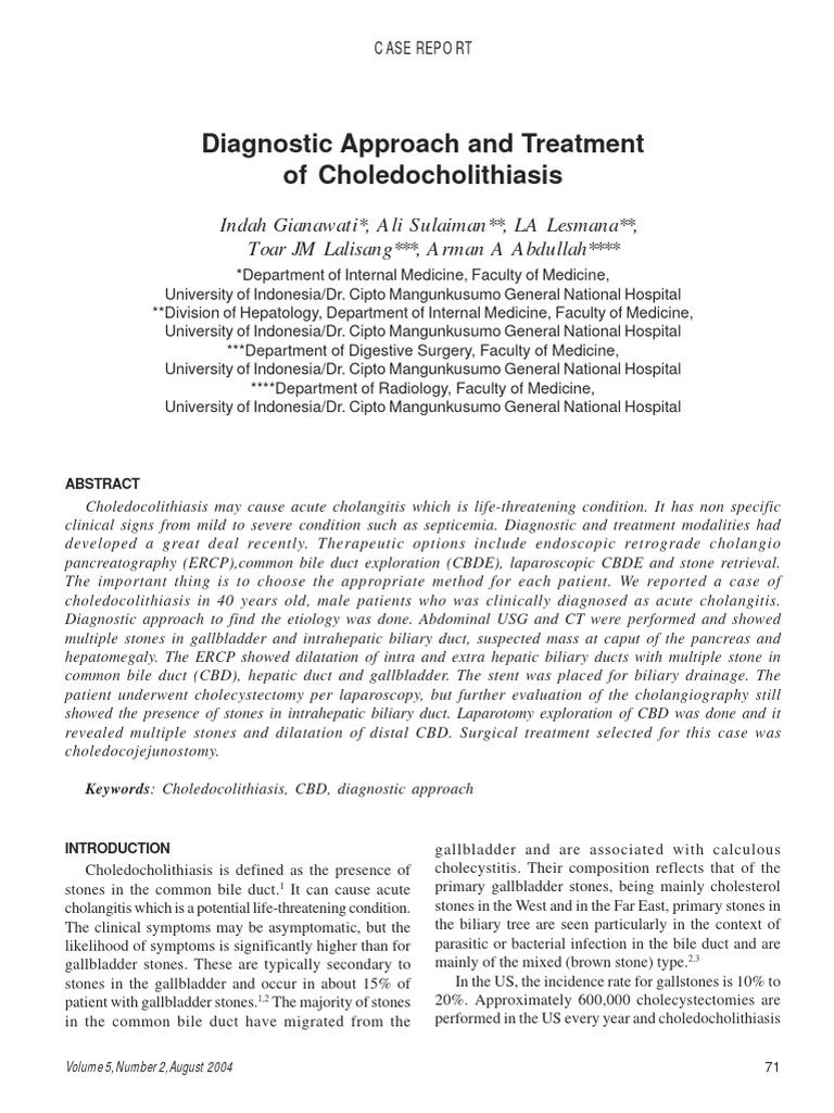 Choledocholithiasis Diagnosis & Treatment | PDF | Gallbladder | Liver