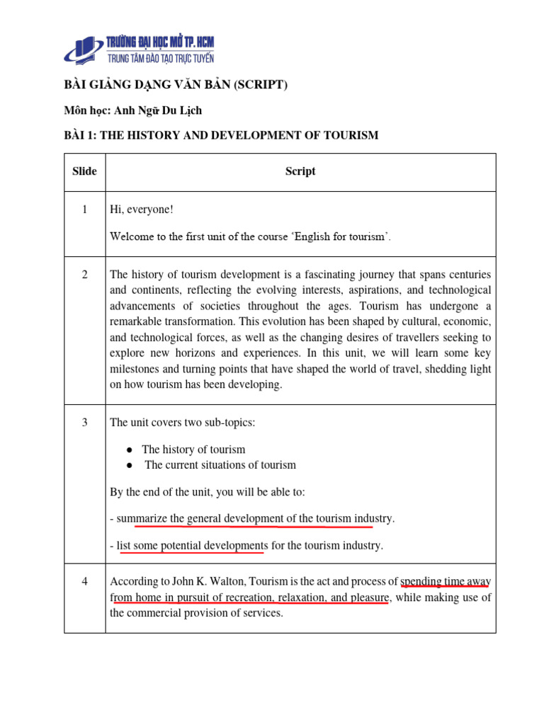 ANDL - BÀI 1 - Script Bài giảng - | PDF | Tourism | Sustainability