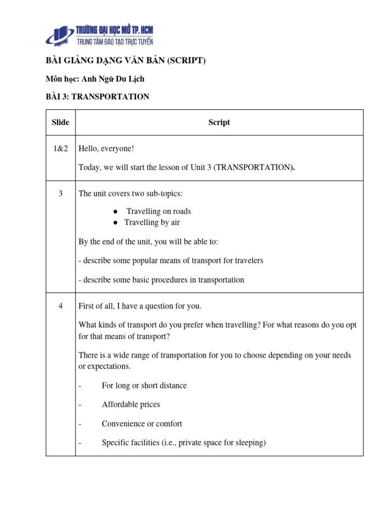 ANDL - BÀI 3 - Bài Giảng SCript - | PDF | Business Class | Baggage