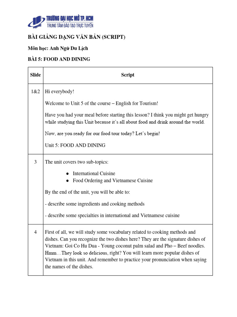 ANDL - BÀI 5 - Bài Giảng Script - | PDF | Menu | Restaurants
