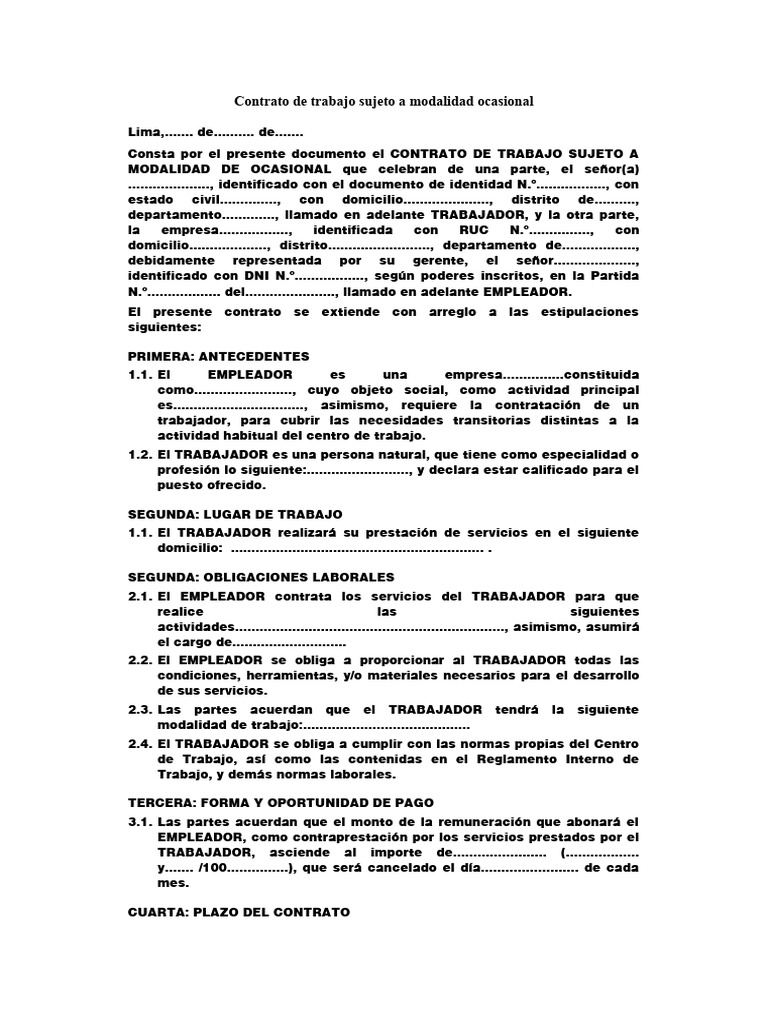 Contrato de Trabajo Sujeto A Modalidad Ocasional | PDF | Derecho laboral | Juez