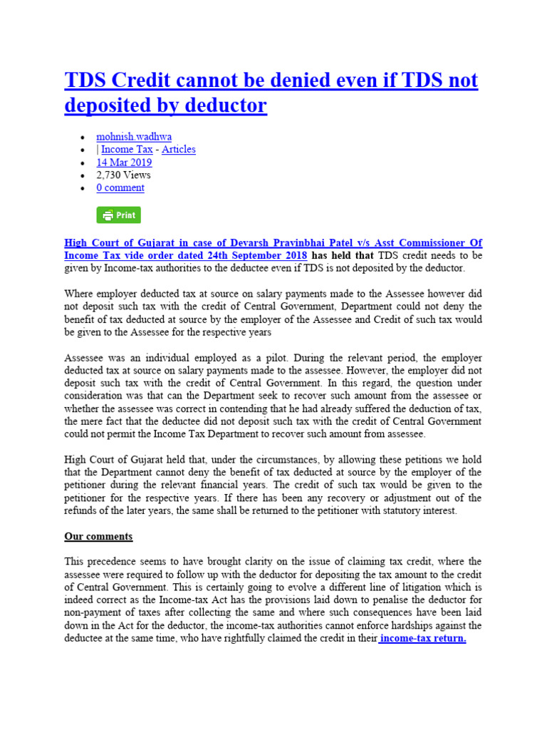 TDS Credit Case | PDF | Income Tax | Taxes