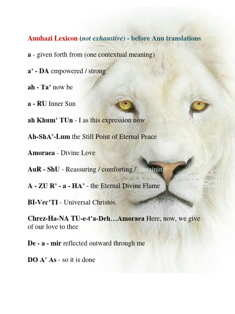 Anuhazi Lexicon (Not Exhaustive) - Before Anu Translations | PDF