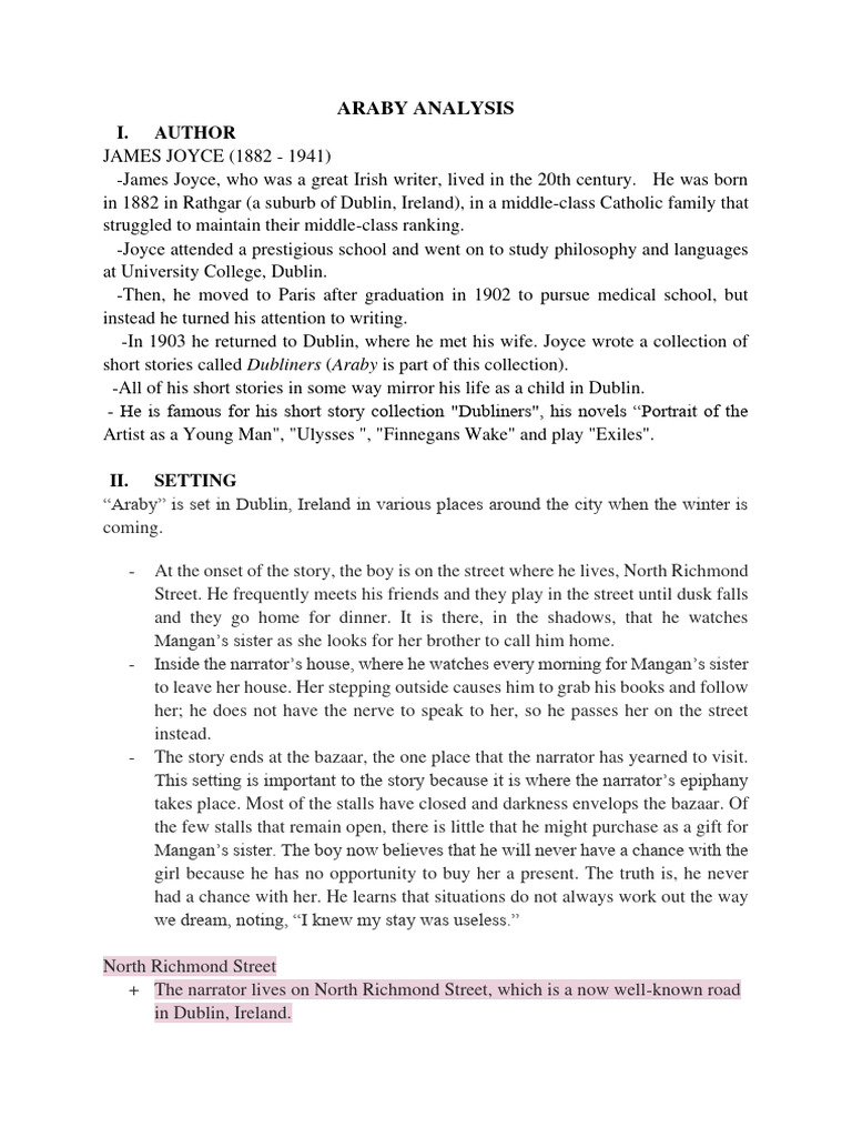 ARABY Analysis | Download Free PDF | Narration | James Joyce