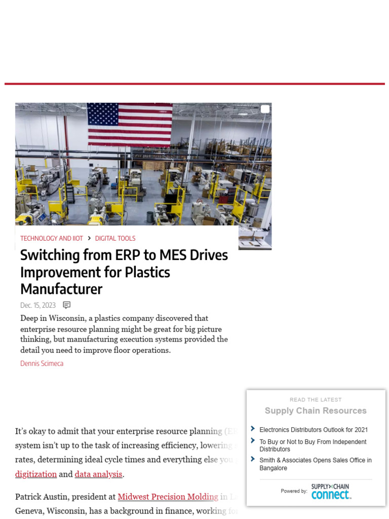 Switching From ERP To MES Drives Improvement For Plastics Manufacturer - IndustryWeek | PDF ...