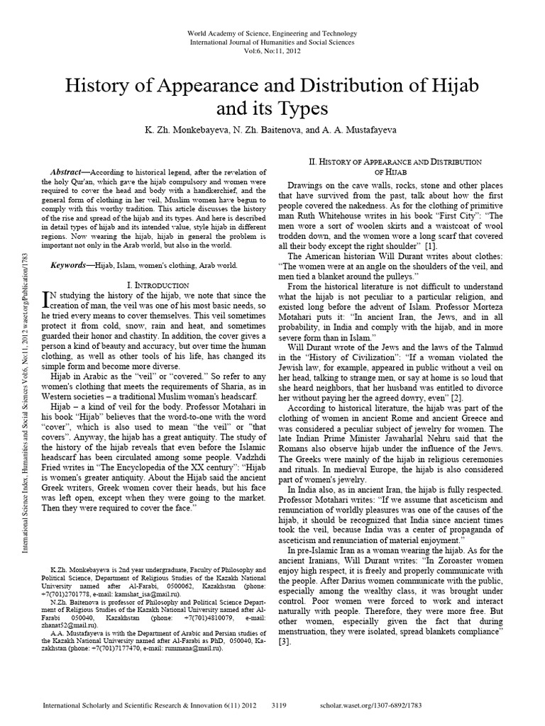 History of Appearance and Distribution of Hijab and Its Types | PDF ...