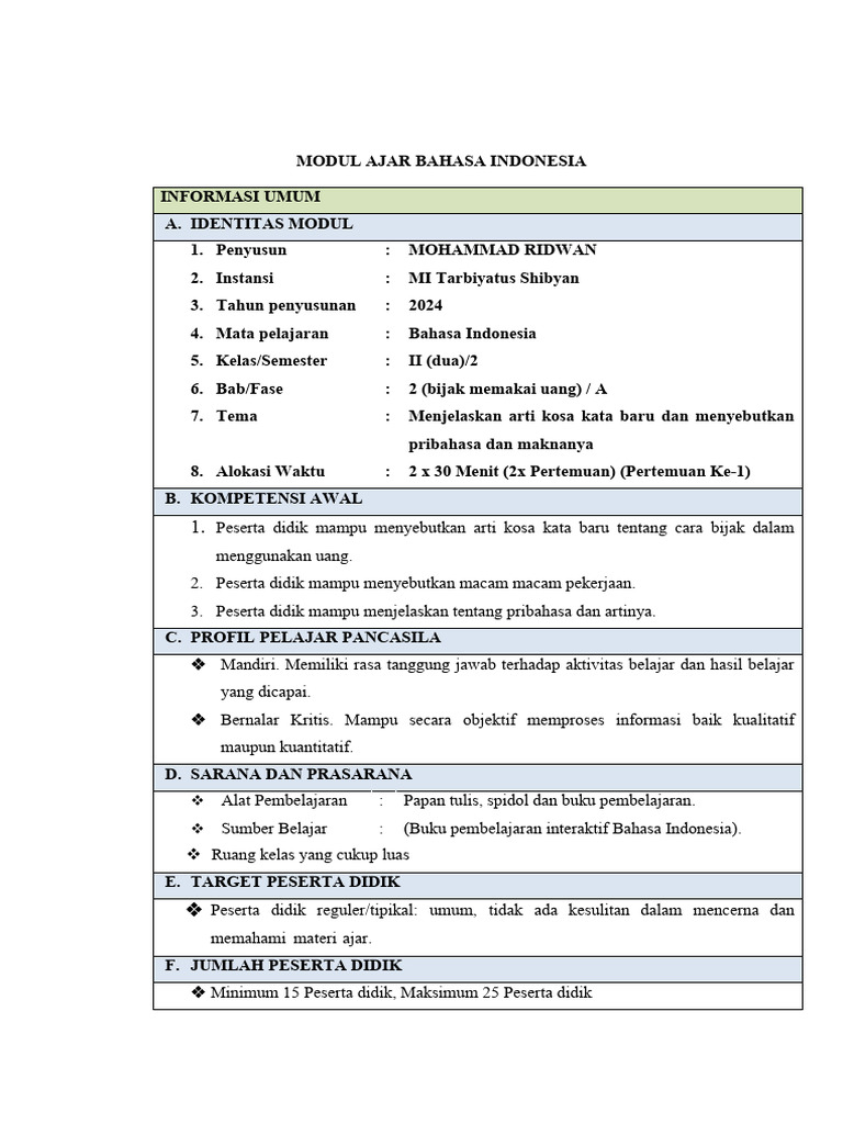 Format Modul Ajar | PDF | Karier & Perkembangan