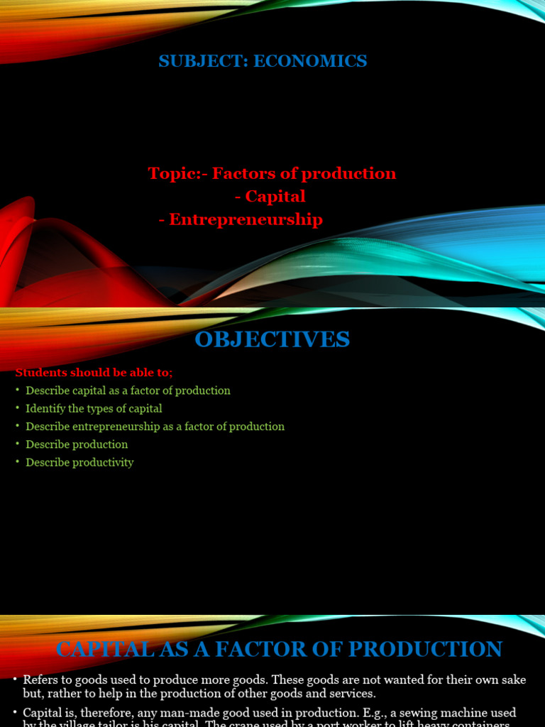 Economics Lesson 3 Form 4 | PDF | Capital (Economics) | Factors Of ...