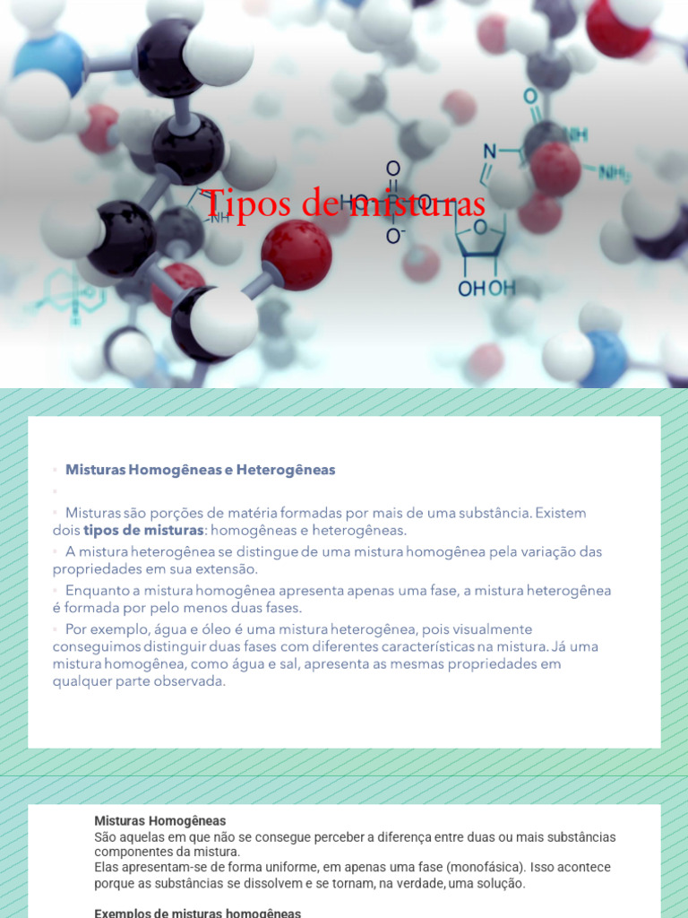 Slaid Tipos de Misturas | PDF | Mistura | Substancias químicas