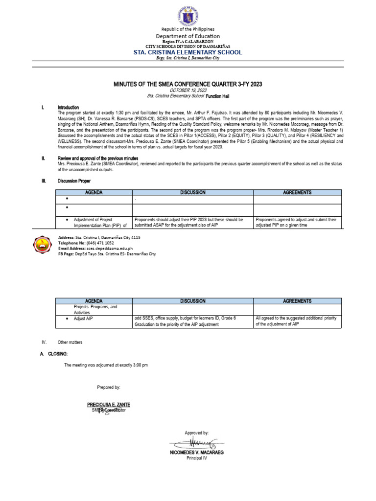 Minutes-of-the-Meeting Smea q3 2023 | PDF