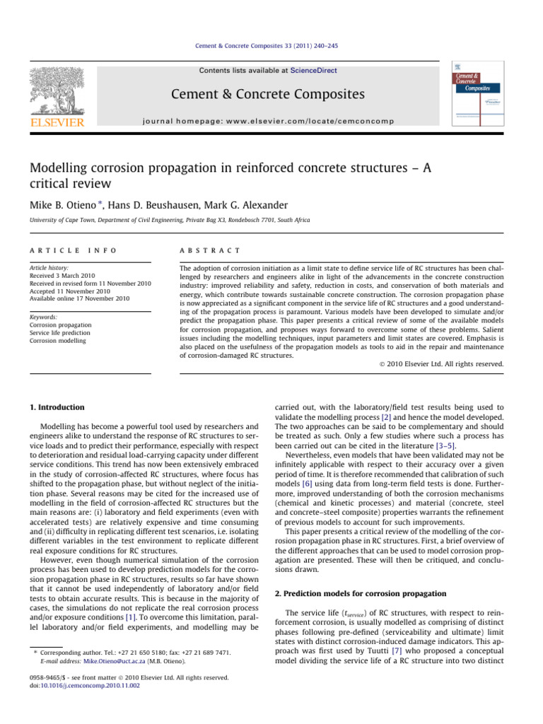 Otieno Et Al 2011 Modelling Corrosion Propagation In Reinforced