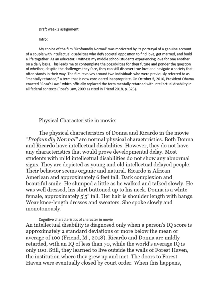 Draft Week 2 Assignment | PDF | Intellectual Disability | Disability