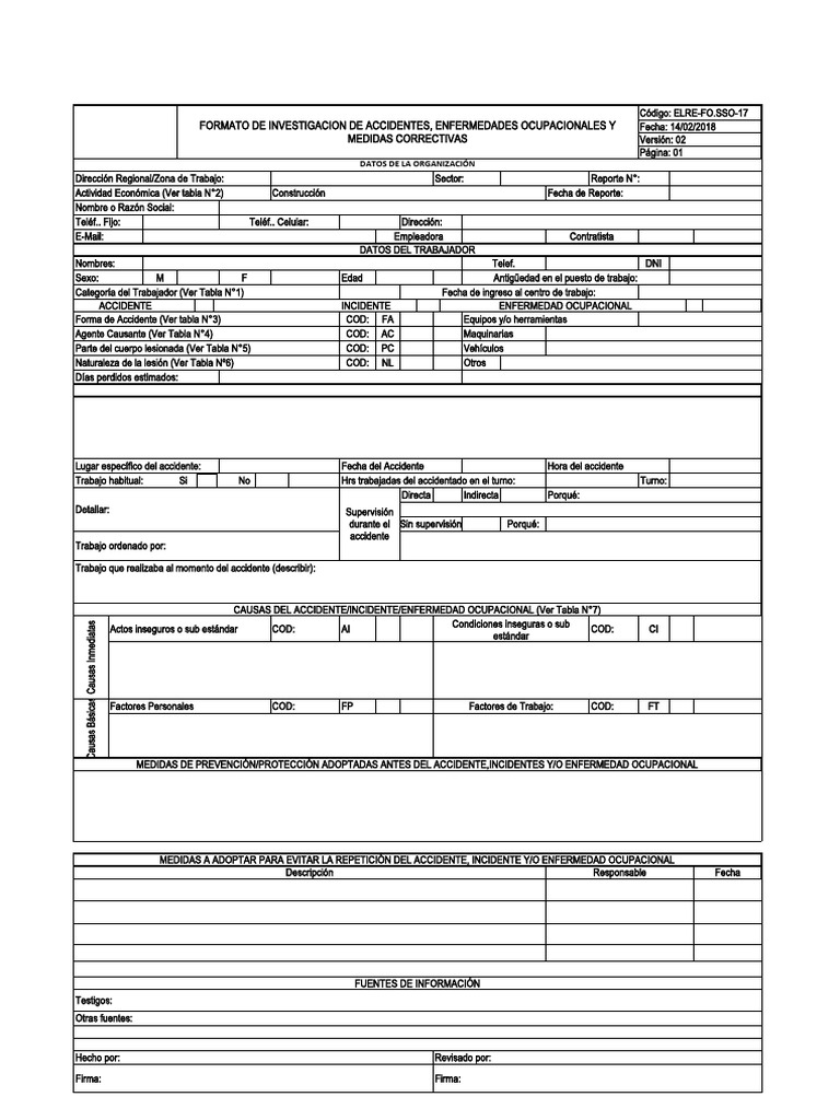 Formato Inv. de Accidente e Incidente y Medidas Correctivas | Descargar ...