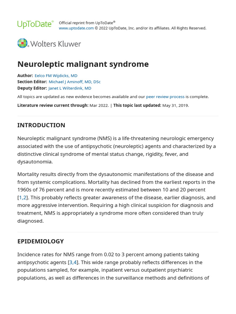 Neuroleptic Malignant Syndrome - UpToDate | PDF | Antipsychotic ...