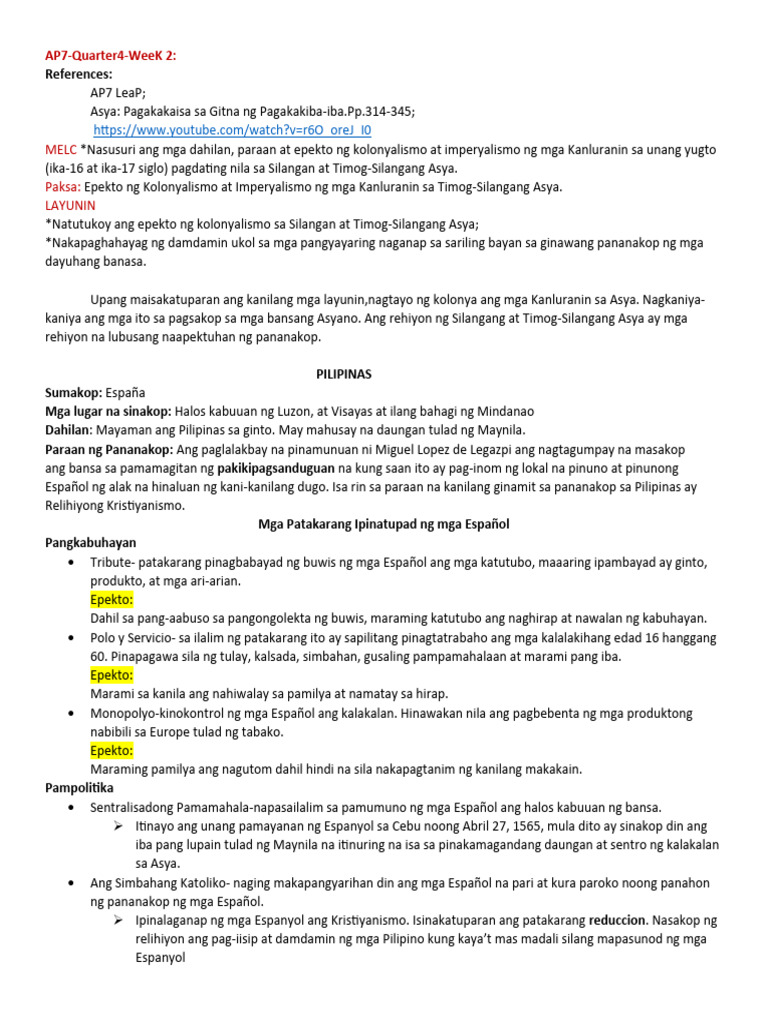 Melc Paksa: Layunin: Ap7-Quarter4-Week 2 | PDF