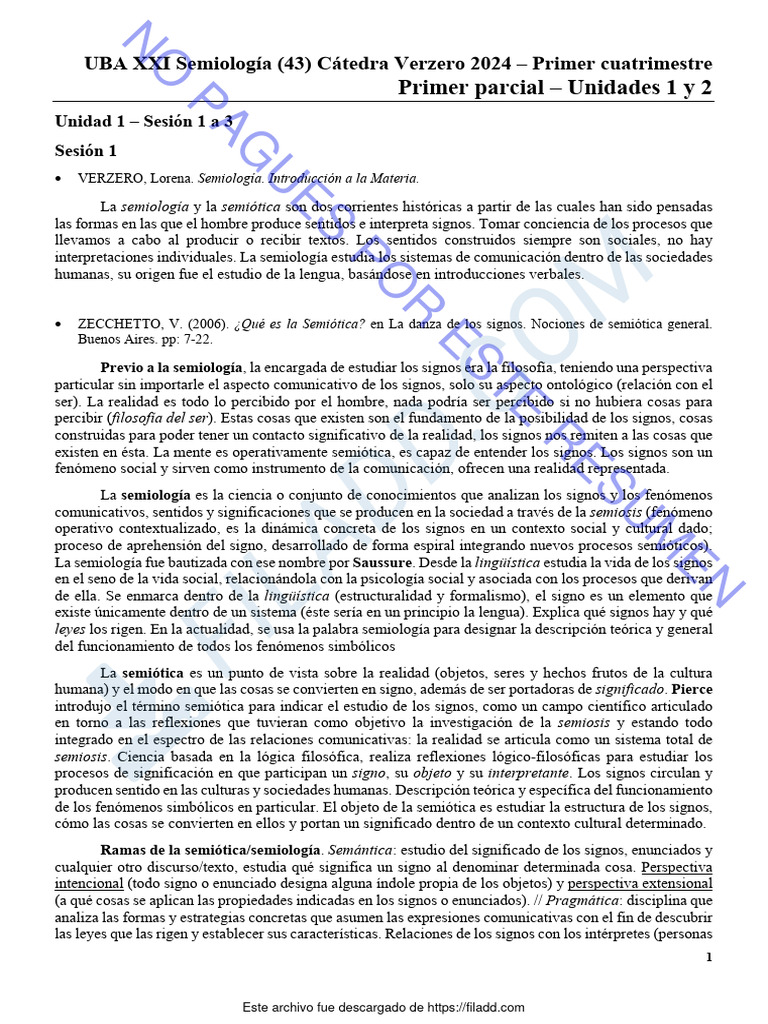 Semiologia 43 Uba Xxi Primer Parcial | PDF | Semiótica | Lingüística