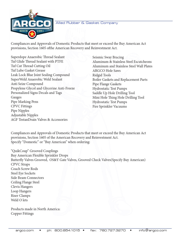 ARGCO Domestic Products | PDF