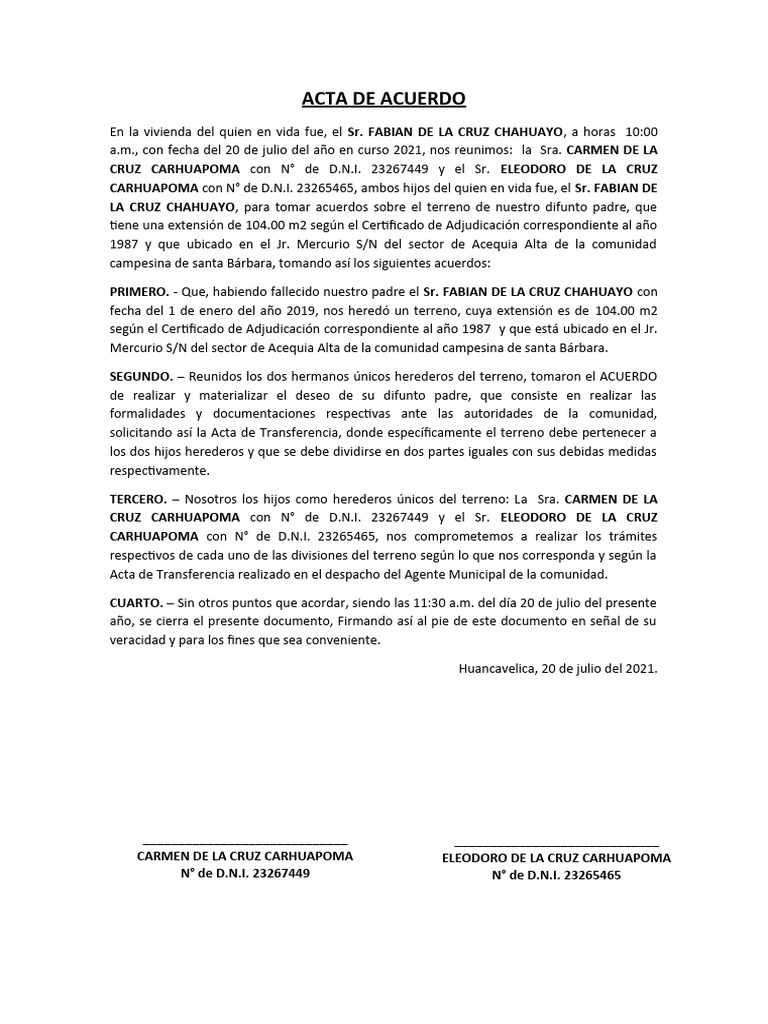 ACTA DE ACUERDO | PDF