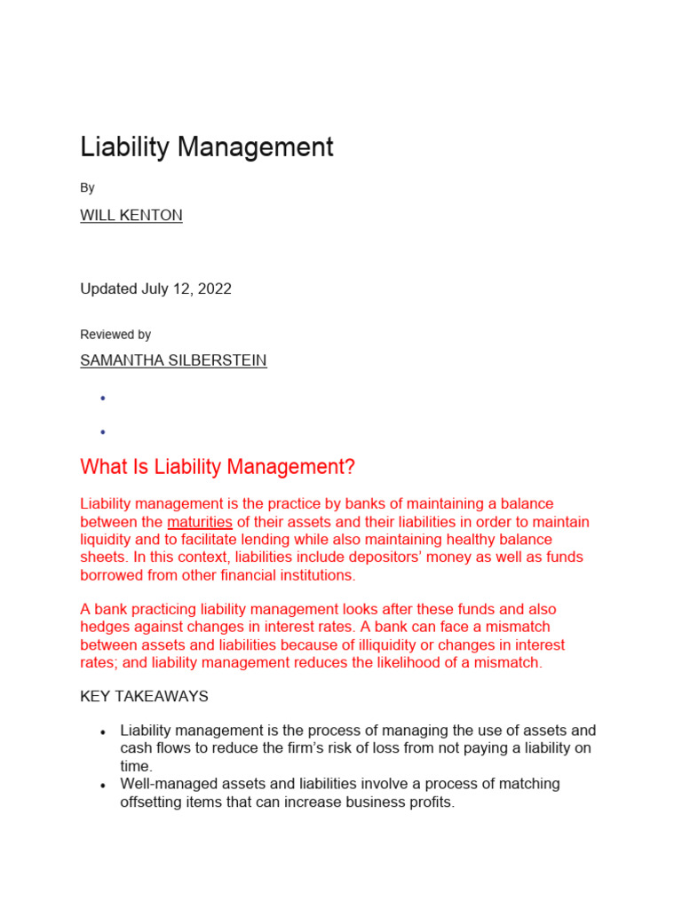 Understanding Liability Management in Banking | PDF | Equity (Finance ...