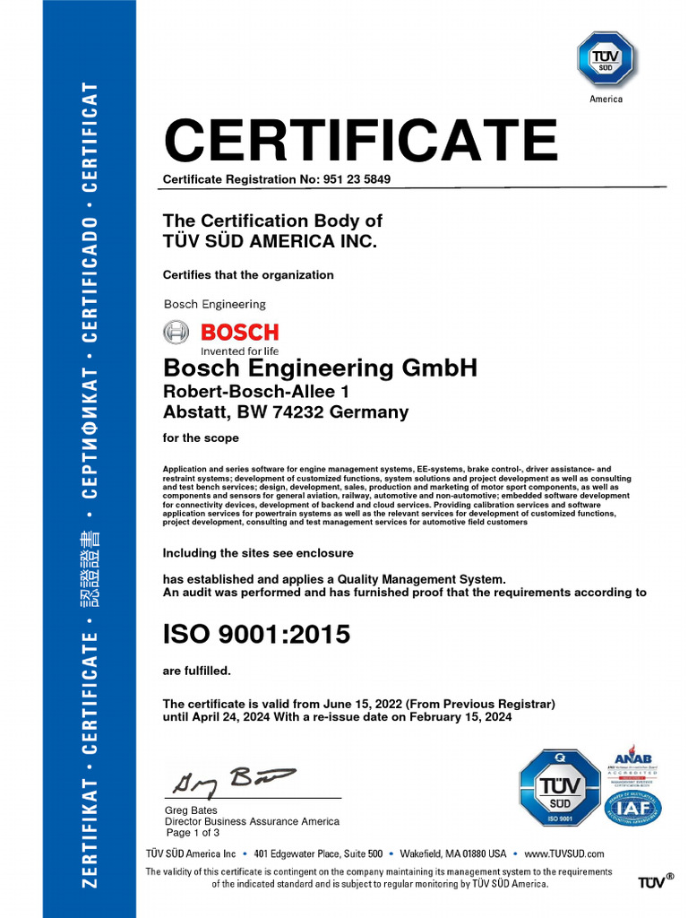 20.- Certificado ISO BOSCH | PDF | Engineering