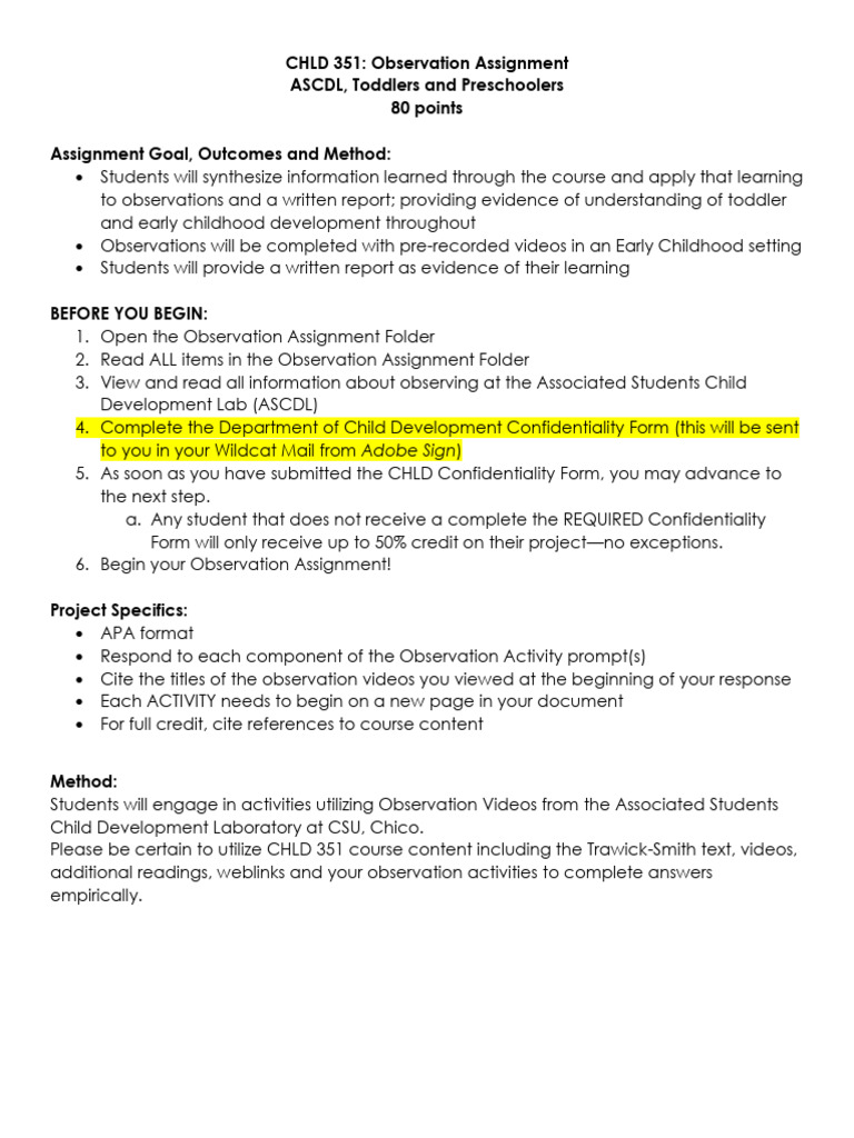 CHLD 351- Observation Assignment | PDF | Child Development | Communication