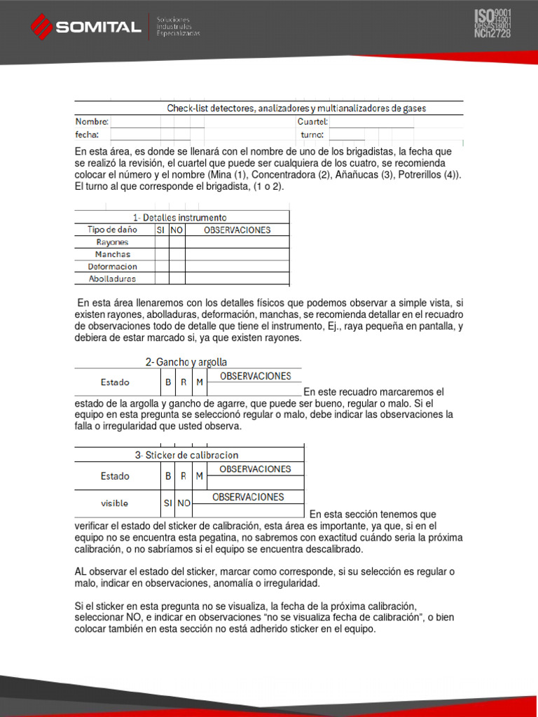 Instructivo de Llenado de Check List | PDF | Calibración