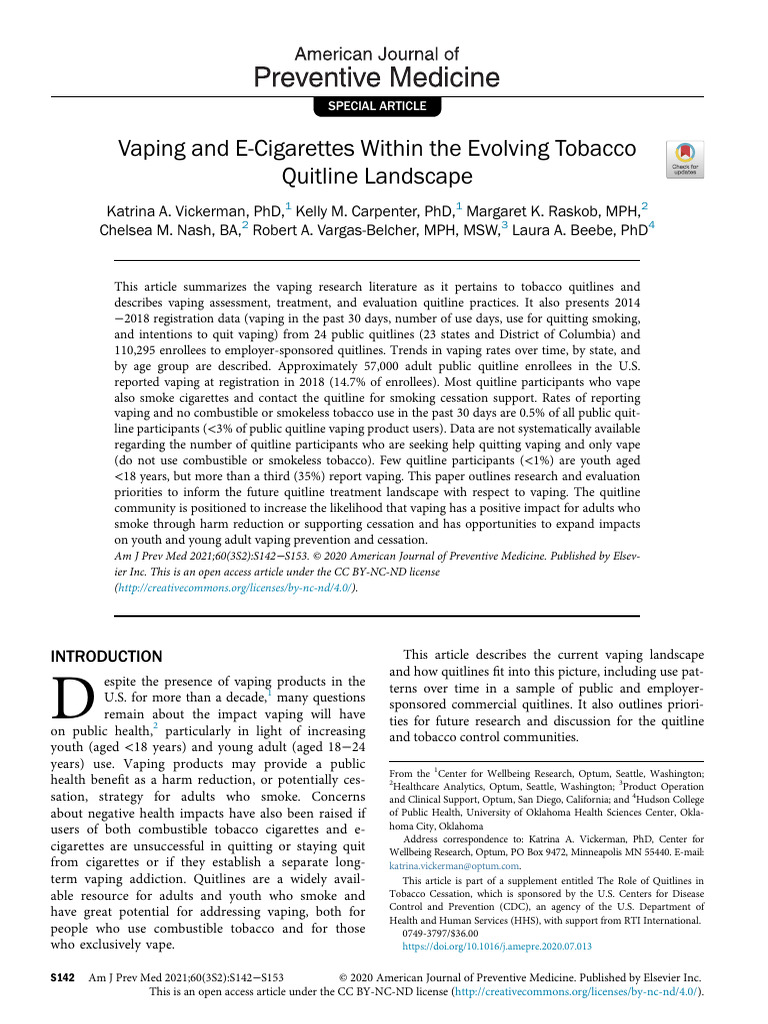 Vaping Trends and Quitline Insights | PDF | Electronic Cigarette ...