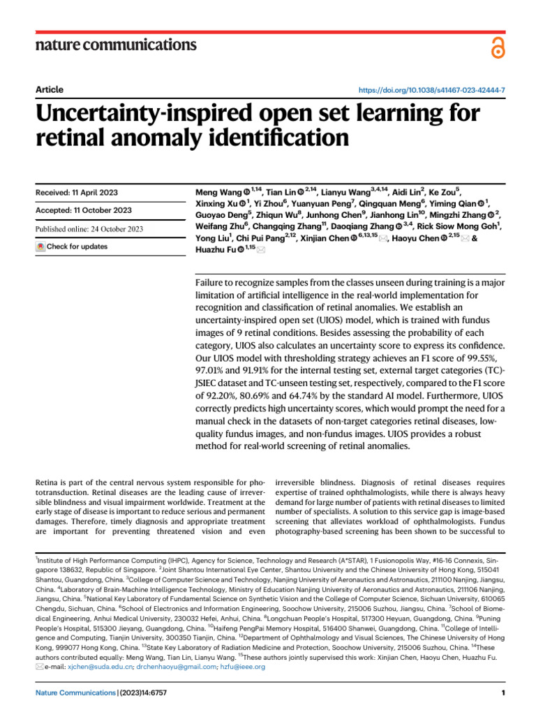 Uncertainty-Inspired Open Set Learning For Retinal Anomaly Identi Fication | PDF | Receiver ...