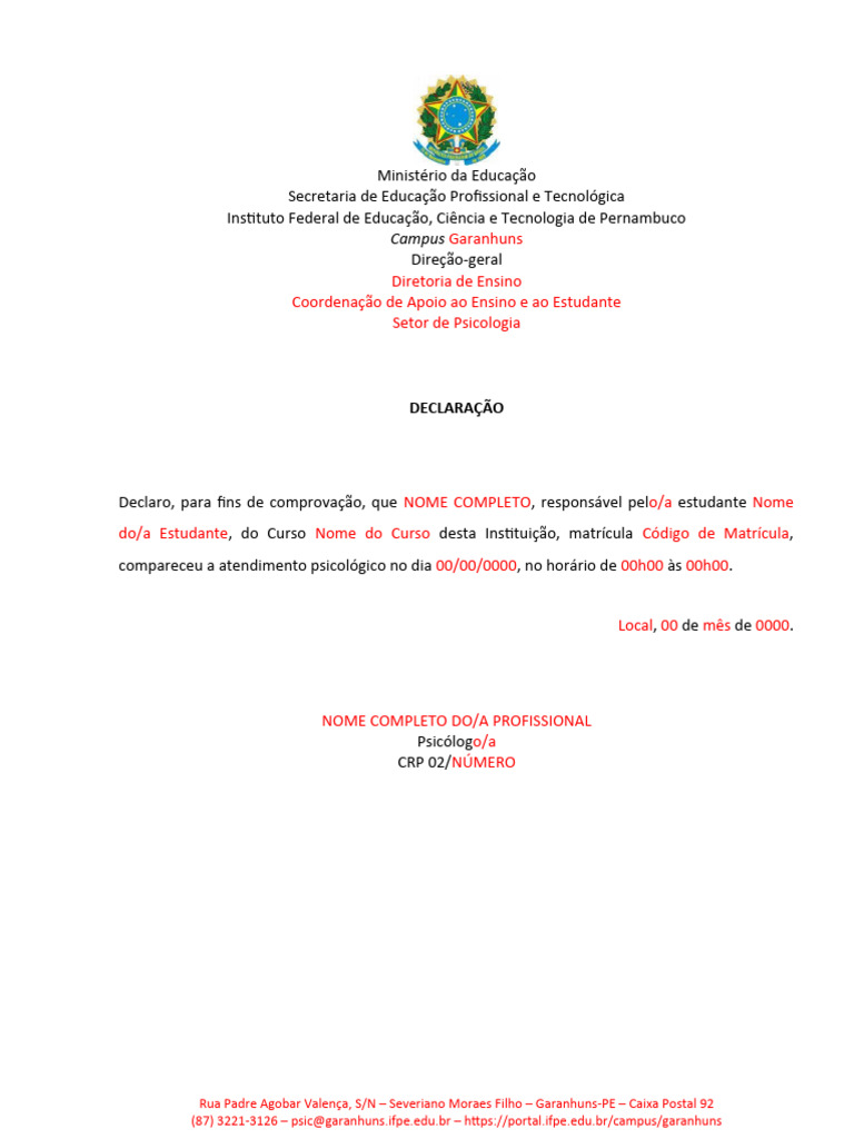 Modelo Declaracao Comparecimento Responsavel 28 06 21 | Download grátis ... Modelo Declaracao Comparecimento Responsavel 28 06 21 | Download grátis ...