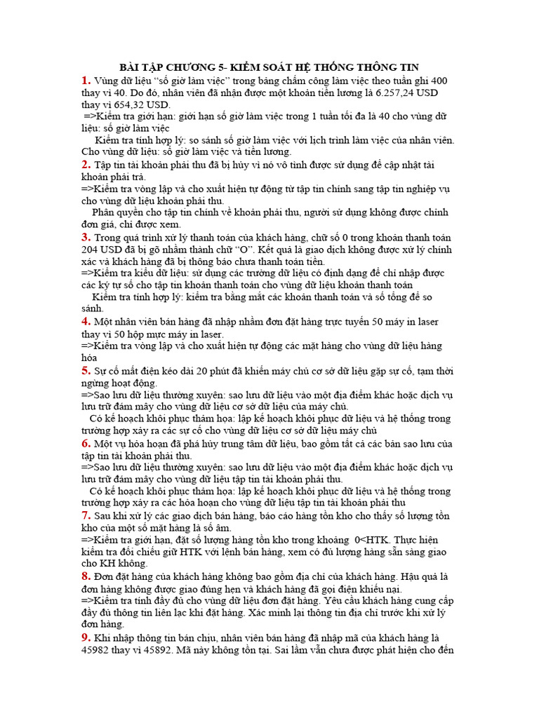 BÀI TẬP CHƯƠNG 5 | PDF