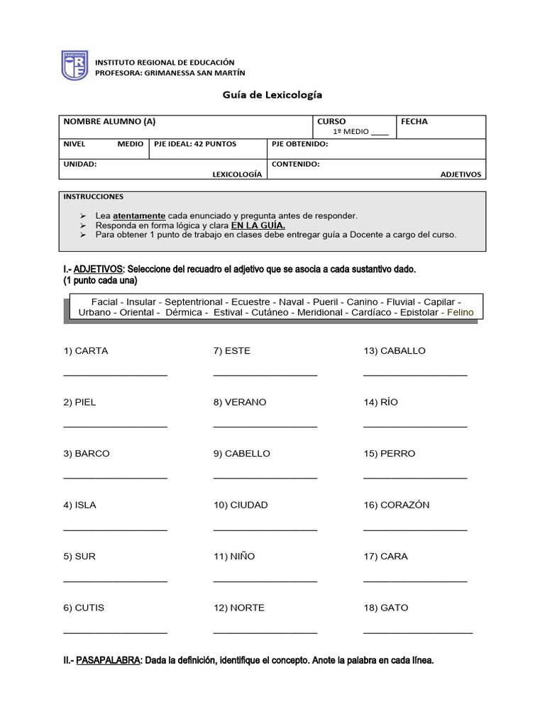 Adjetivos (Guía) | PDF