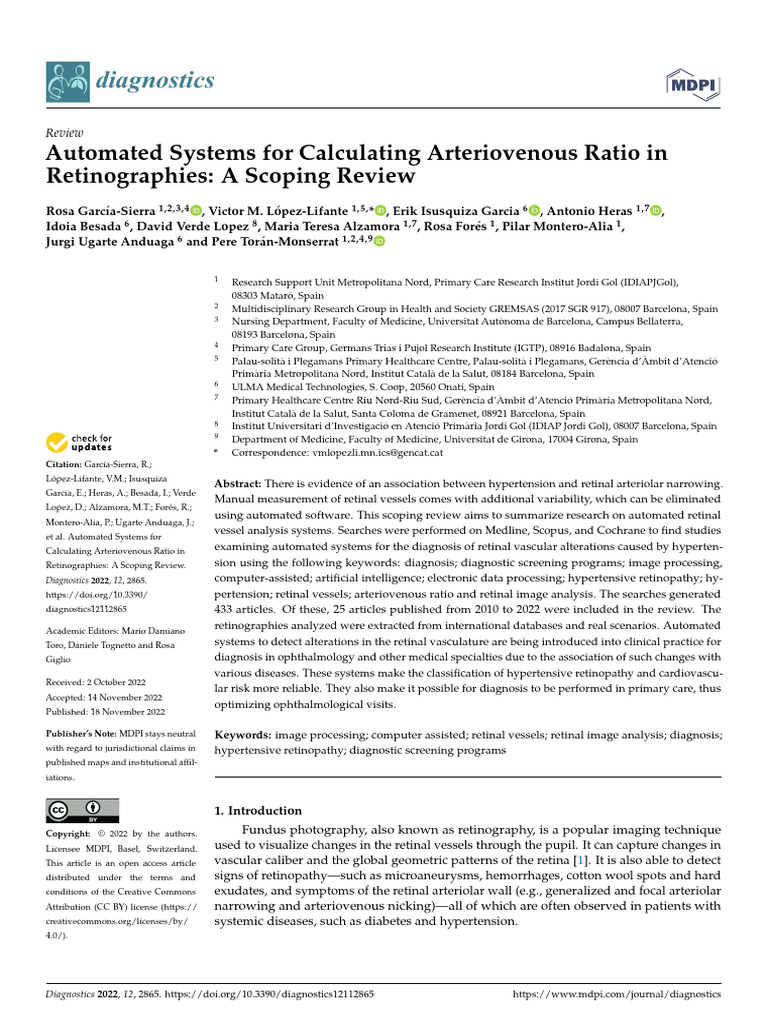 Diagnostics: Automated Systems For Calculating Arteriovenous Ratio in ...